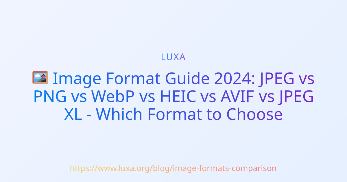 Image Format Guide 2024: JPEG vs PNG vs WebP vs HEIC vs AVIF vs JPEG XL - Which Format to Choose